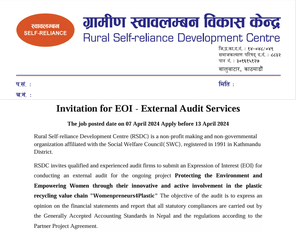 Invitation for EOI-External Audit Service (Womenpreneurs4Plastic)